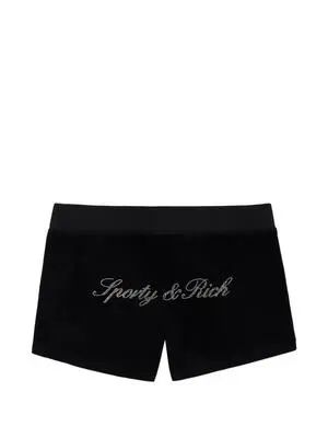 Sporty & Rich Embellished Velour Shorts - Black