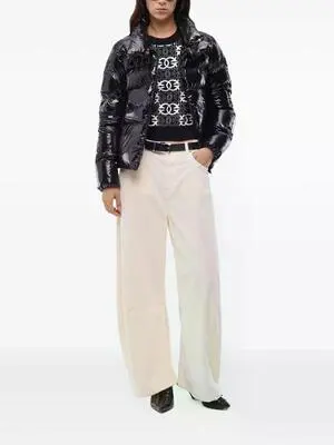 Pinko Quilted Glossy Jacket With Funnel Neck And Logo Detail - Black