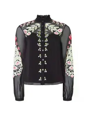 TEMPERLEY LONDON Rosalba Floral-embroidered Shirt - Black