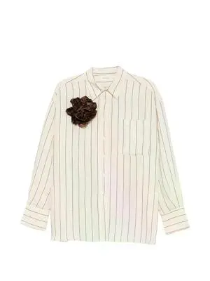 VICOLO Pinstripe Floral Appliqué Shirt - Neutrals