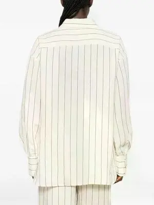 VICOLO Pinstripe Floral Appliqué Shirt