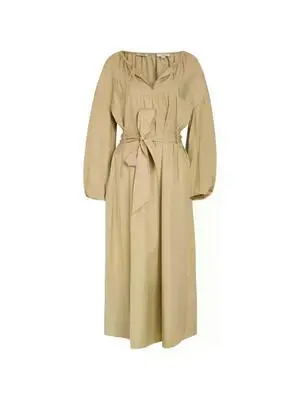Vince Belted Puff-sleeve Midi Dress - Neutrals