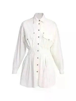 Versace Poplin Button-up Gathered-waist Mini Dress - White