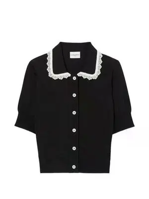 Claudie Pierlot Lace-trimmed Short-sleeve Cardigan - Black