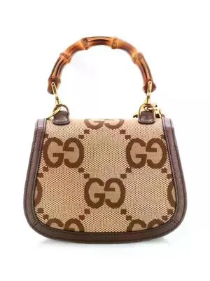 Gucci Bamboo 1947 Top Handle Bag Jumbo Gg Canvas Mini Crossbody Bag - Brown