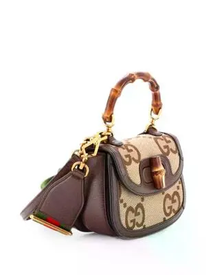 Gucci Bamboo 1947 Top Handle Bag Jumbo Gg Canvas Mini Crossbody Bag - Brown