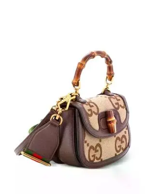 Gucci Bamboo 1947 Top Handle Bag Jumbo Gg Canvas Mini Crossbody Bag - Brown
