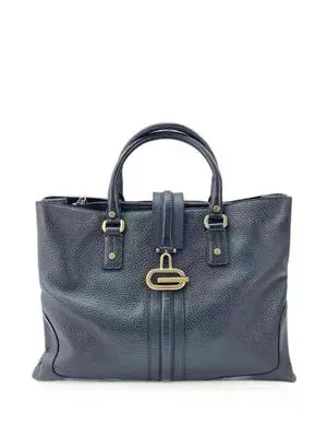 Gucci 2000s G-logo Leather Tote Bag - Black