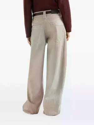 Brunello Cucinelli Lamé-denim Baggy Trousers With Monili - Neutrals