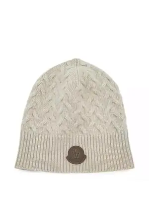 Moncler Cable-knit Logo-patch Beanie Hat - Neutrals