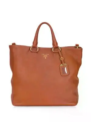 Prada Leather Tote Bag - Brown