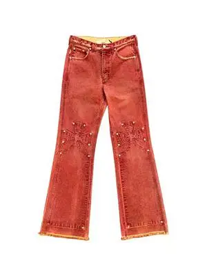 SEKRIT Chopper Studded Flared Jeans - Red