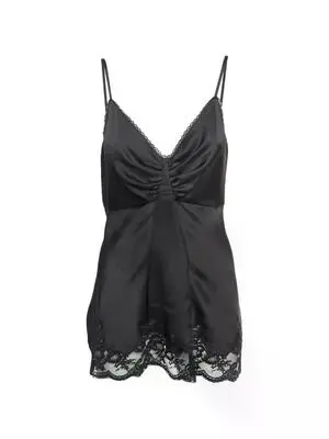 Rabanne Lace-trim Satin Blouse - Black