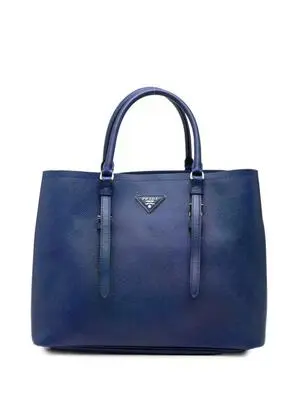Prada 2010-2026 Medium Saffiano Cuir Double Handle Satchel - Blue