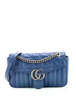 Gucci Gg Marmont Flap Bag Mixed Matelasse Leather Small Shoulder Bag - Blue