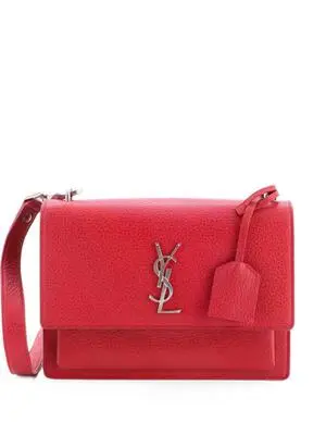 Saint Laurent Sunset Satchel Leather Medium Crossbody Bag - Red