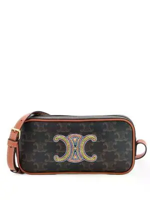 Celine Cuir Triomphe Camera Embroidered Triomphe Coated Canvas With Leather Small Shoulder Bag - Brown