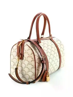 Celine Boston Bag Triomphe Coated Canvas Large Handbag