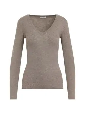 Brunello Cucinelli Ribbed-knit V-neck Sweater - Brown