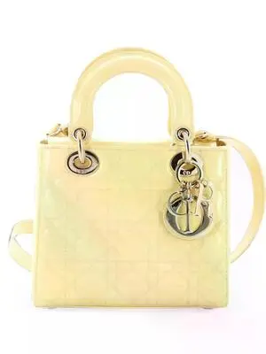 Dior Lady Bag Cannage Quilt Patent Small Satchel - Yellow