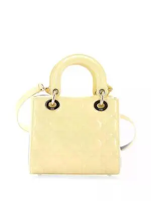 Dior Lady Bag Cannage Quilt Patent Small Satchel - Yellow