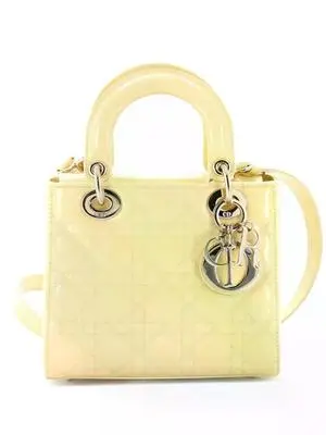 Dior Lady Bag Cannage Quilt Patent Small Satchel - Yellow