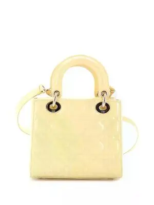 Dior Lady Bag Cannage Quilt Patent Small Satchel - Yellow