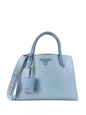 Prada Monochrome Saffiano With City Calf Medium Tote Bag - Blue