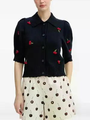 Stine Goya Cherry Embellished Puff-sleeve Cardigan