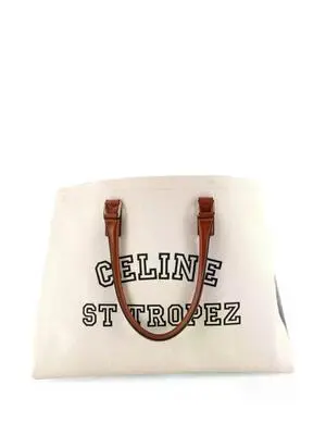 Celine St. Tropez Horizontal Cabas Canvas With Leather Tote Bag