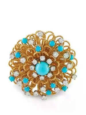 LB EXCLUSIVE Turquoise And Diamond Brooch - Gold