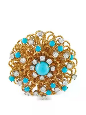 LB EXCLUSIVE 18k Yellow Turquoise And Diamond Brooch - Gold