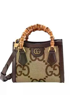 Gucci Diana Nm Bamboo Handle Tote Jumbo Gg Canvas Mini Shoulder Bag - Brown