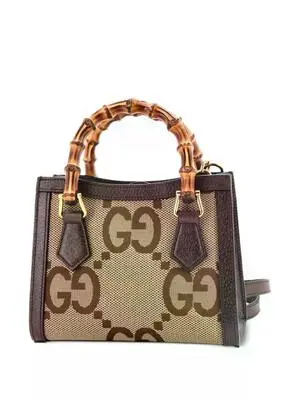 Gucci Diana Nm Bamboo Handle Tote Jumbo Gg Canvas Mini Shoulder Bag