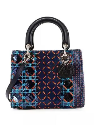 Dior Lady Bag Sequin Jacquard Medium Satchel - Black