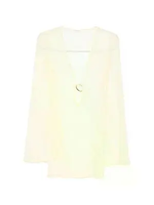 Oseree Lace Long-sleeve Mini Beach Dress - Yellow