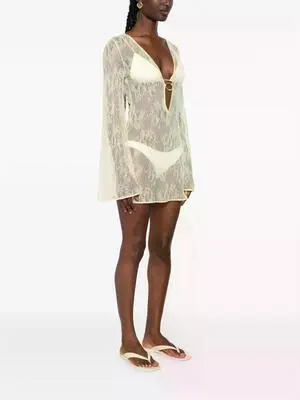 Oseree Lace Mini Beach Dress - Yellow