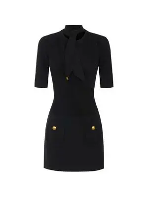 Elisabetta Franchi Ribbed Knit Tie-neck Dress With Button Details