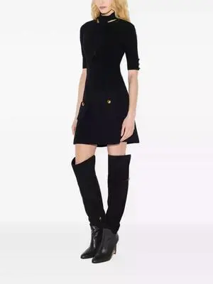Elisabetta Franchi Ribbed Knit Tie-neck Dress With Button Details