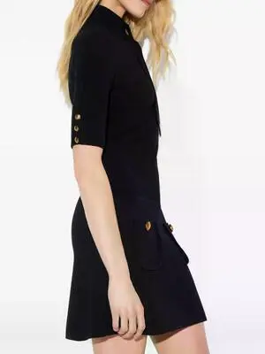 Elisabetta Franchi Ribbed Knit Tie-neck Dress With Button Details
