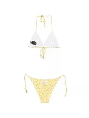 FISICO Halterneck Triangle Bikini With Leopard Print And Gold-tone Charms - Yellow