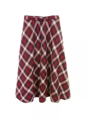 Dior Check 'n' Plaid Wool Skirt - Red
