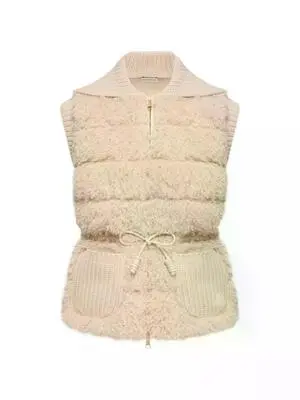 Moncler Quilted Shearling-effect Vest With High Neck And Drawstring Waist - Neutrals
