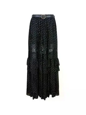 SELF-PORTRAIT Metallic-fil-coupé Lace-trimmed Maxi Skirt - Black