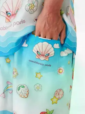 Casablanca Silk Twill Shorts With Kawaii Motif - Blue