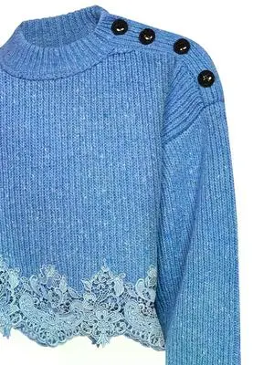 Chloé Lace-trimmed Button-shoulder Cropped Sweater