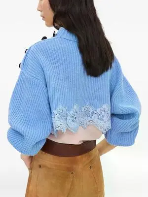 Chloé Lace-trimmed Button-shoulder Cropped Sweater - Blue