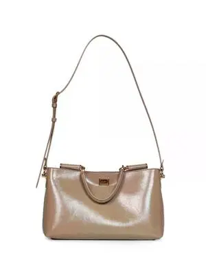 Dolce & Gabbana Vittoria Medium Shiny Leather Tote Bag - Neutrals