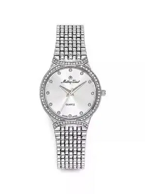 MATHEY TISSOT Classic Quartz Watch With Crystal Embellishments - Silver