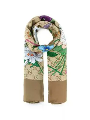 Gucci Flora-print Silk Scarf - Neutrals